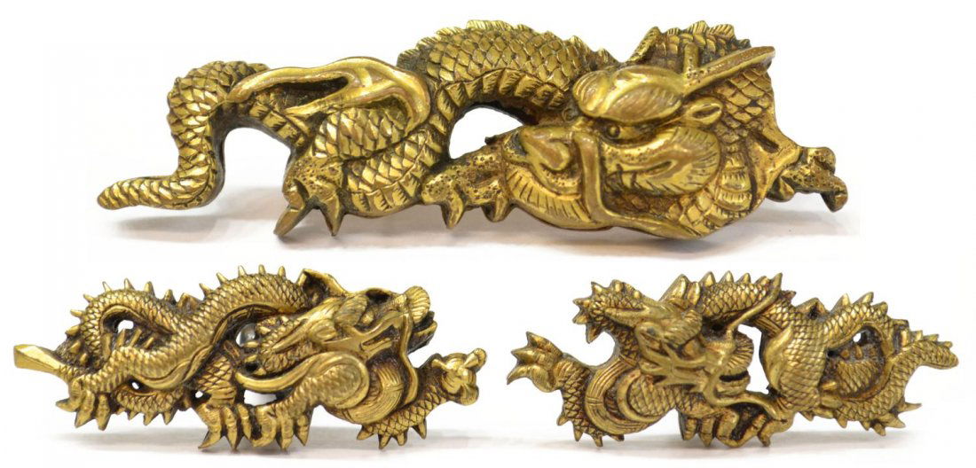 JAPANESE GILDED SILVER DRAGON MENUKI CUFF LINK SET