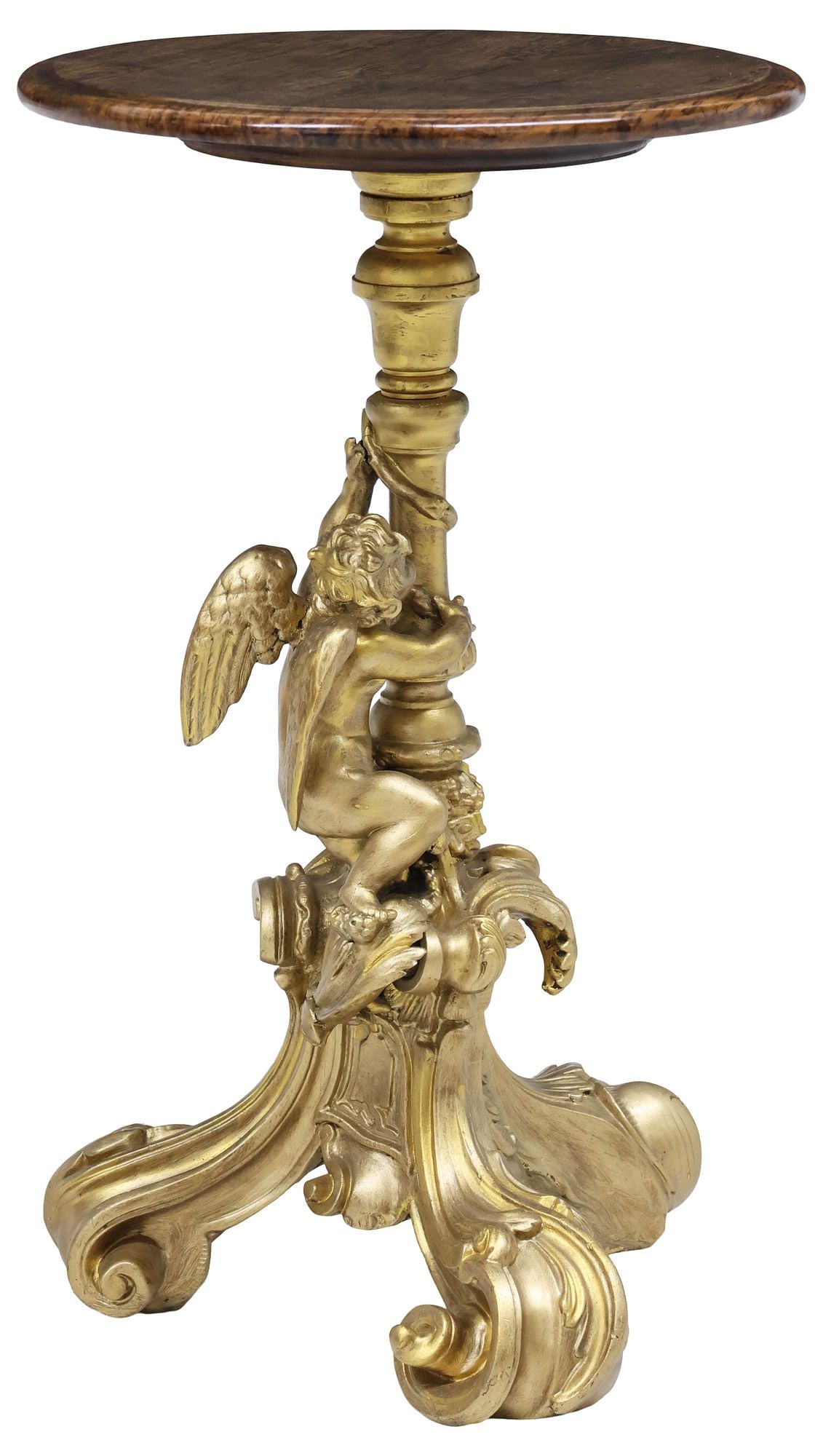 Figural Carved Winged Cherub Oak & Gilt Painted Stand / Pedestal Auction