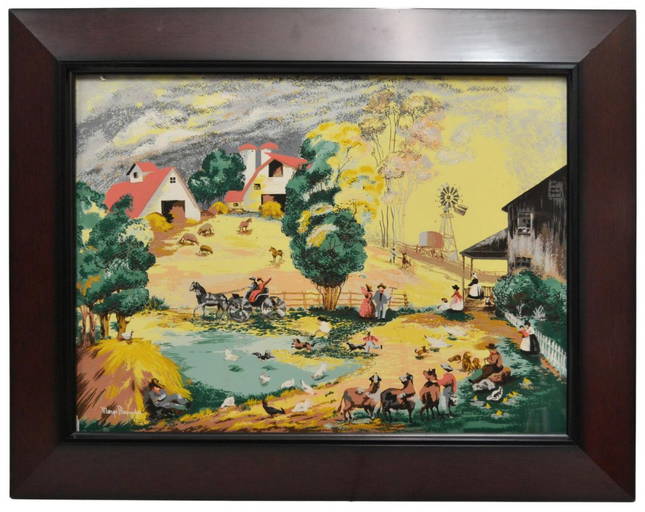 Screen Print, Farm Scene, Margo Alexander