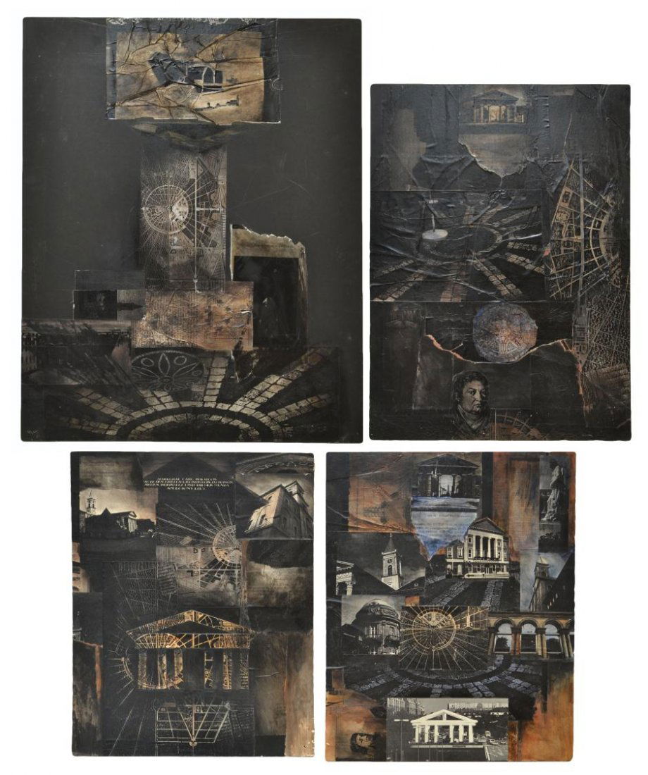 (4) MIXED MEDIA COLLAGES, PANTHEON SERIES, SIMONS