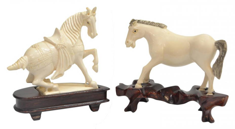 (2) Chinese Carved Ivory Horse Figures