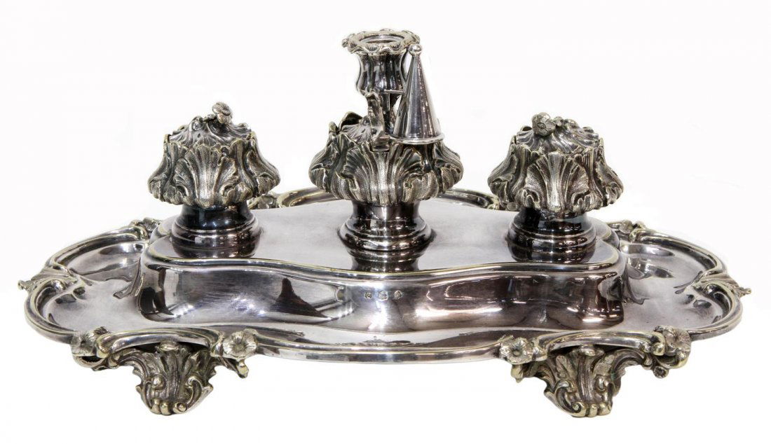 ELKINGTON & CO. SILVERPLATE FOLIATED INKWELL