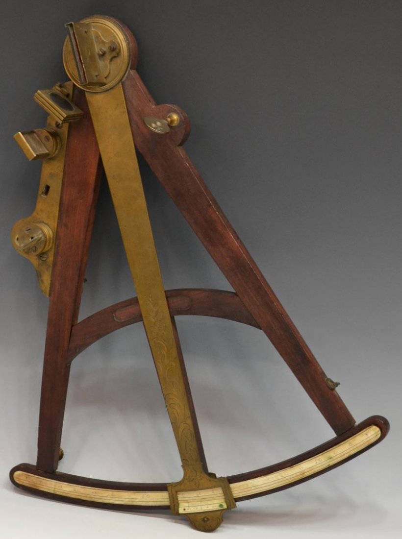 ANTIQUE BRASS, MAHOGANY, IVORY SEXTANT