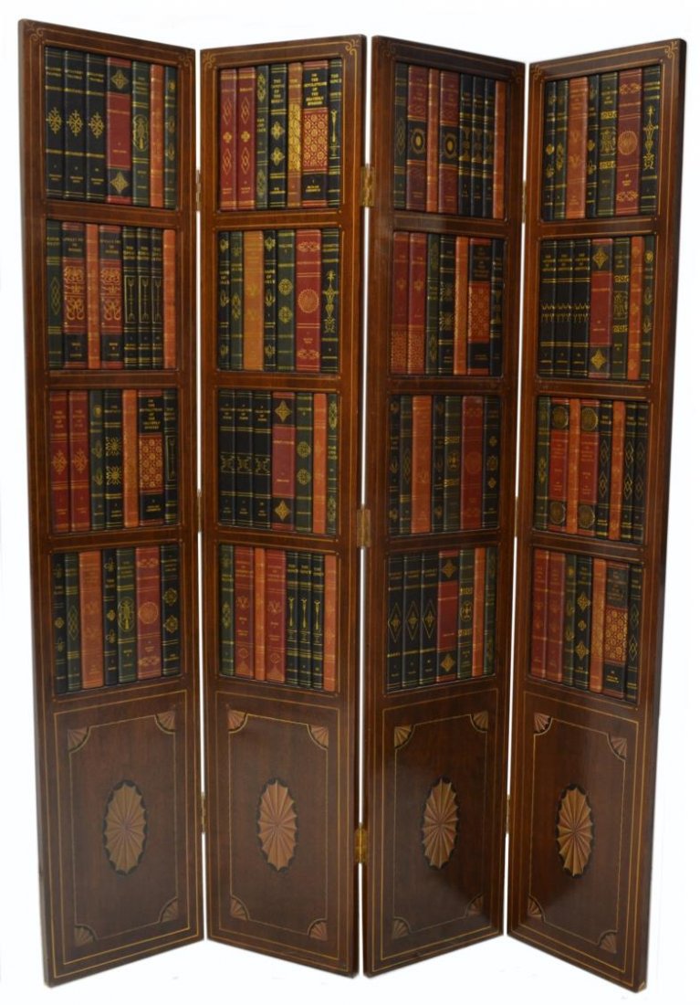 LEATHER PANELED FAUX BOOK FRONT FOLDING SCREEN