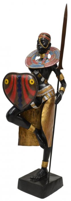 BRONZE AFRICAN FEMALE WARRIOR SCULPTURE