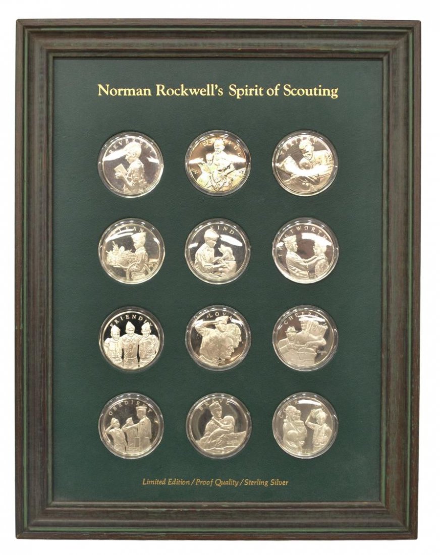(12)FRANKLIN MINT STERLING SPIRT OF SCOUTING COINS