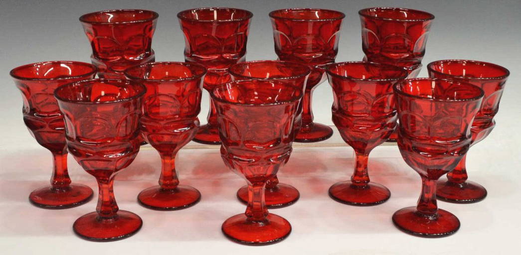 (12) Vintage Ruby Red Glass Goblets