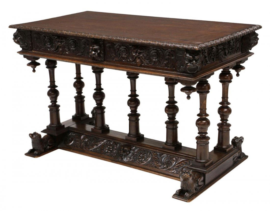 HIGHLY CARVED ITALIAN RENAISSANCE REVIVAL DESK