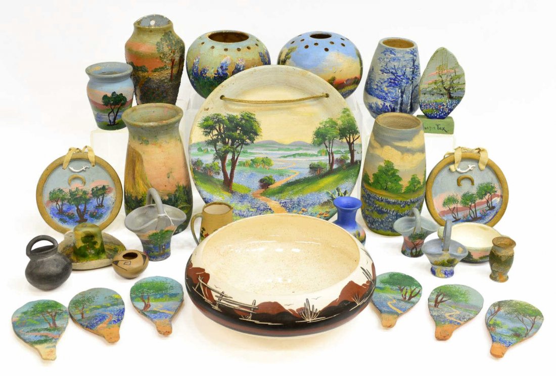 LARGE TEXAS BLUEBONNET ART POTTERY COLLECTION