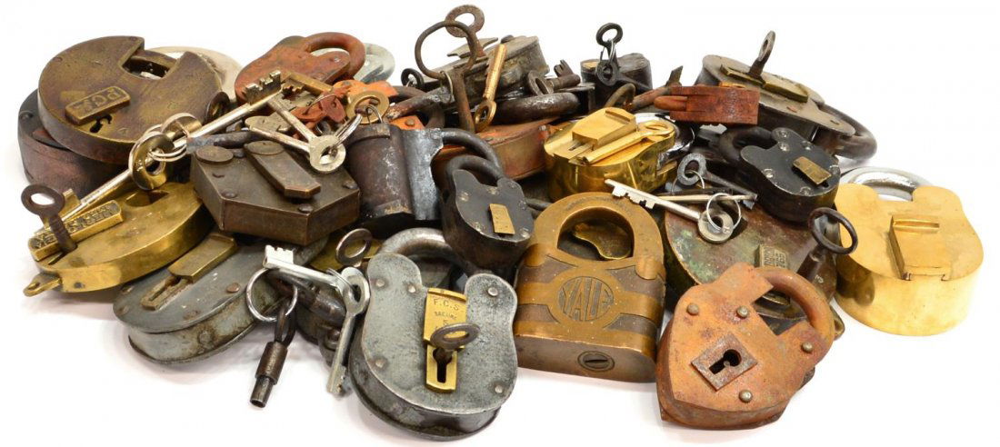 HUGE COLLECTION OF ANTIQUE TO MODERN PADLOCKS