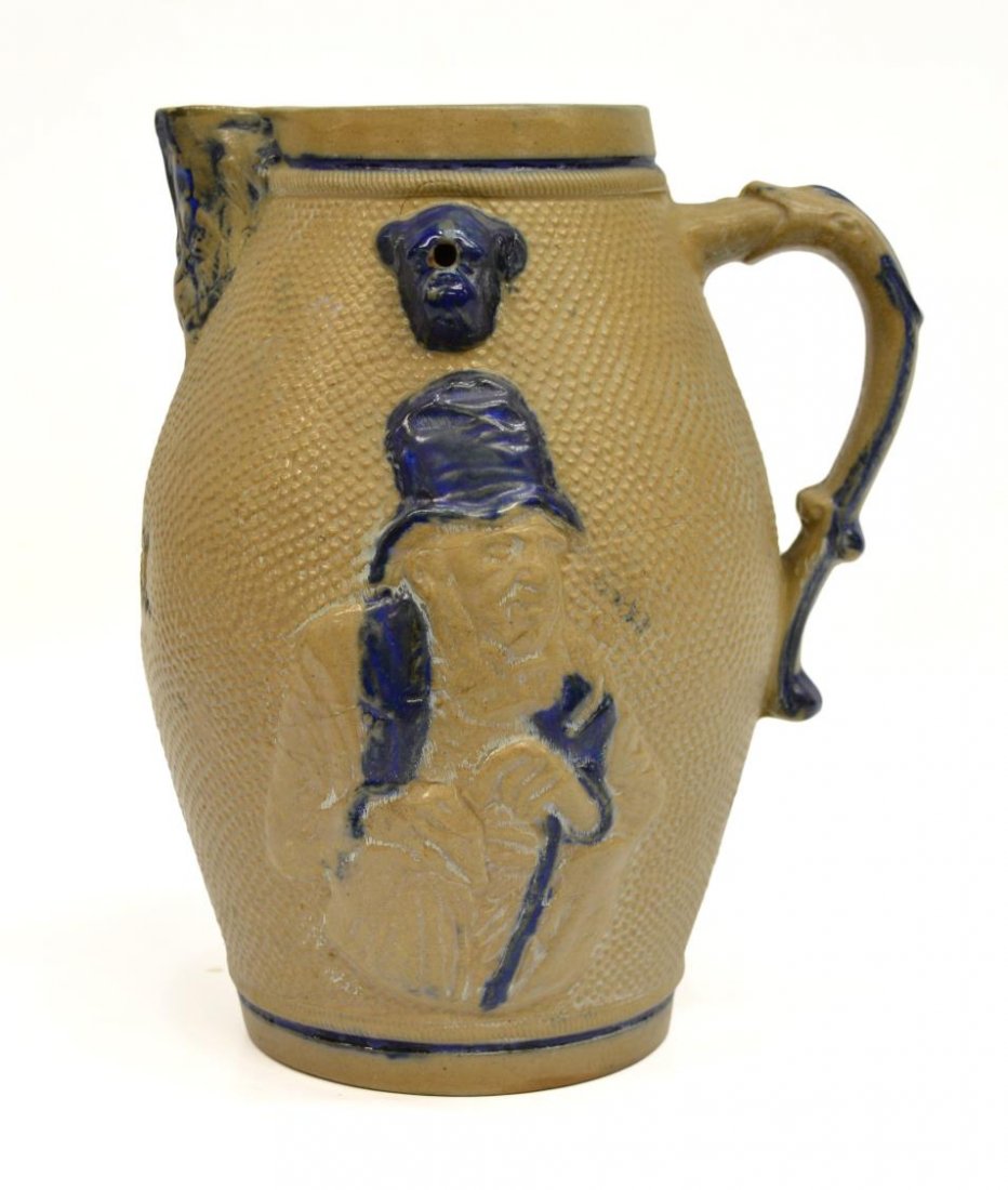 LARGE WHITES UTICA POTTERY SALT GLAZE PITCHER