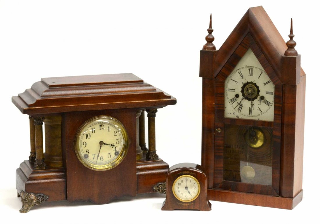 (3) Collection Of Antique Mantle & Steeple Clocks