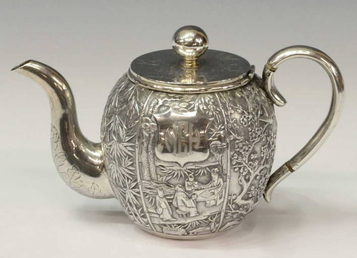 Scarce Gem Wo 19th C Chinese Export Silver Teapot