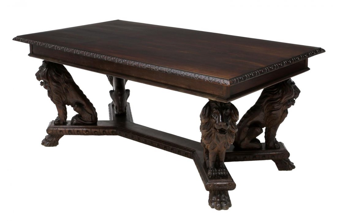 Italian Renaissance Revival Carved Lion Table
