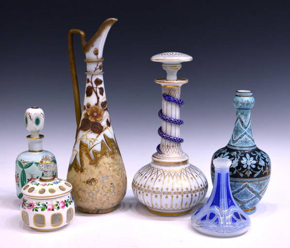 (6) Continental Overlay Glass, Snake Decanter