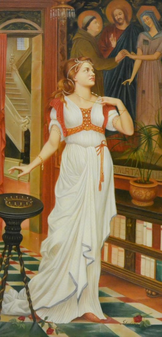 FRAMED OIL PAINTING PRE-RAPHAELITE PRINCESS 20TH C