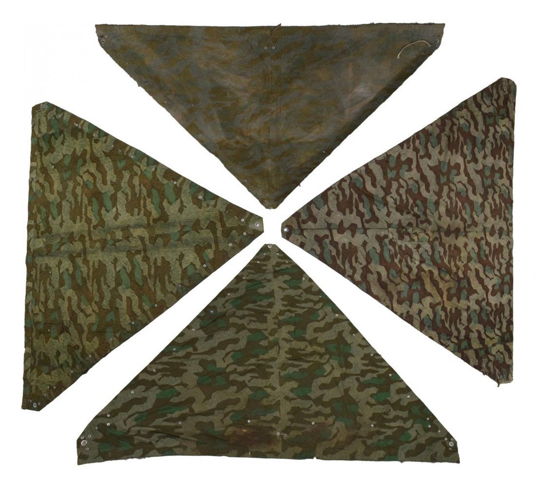 (4) GERMAN WWII ZELTBAHNS, QUARTER TENT SECTIONS