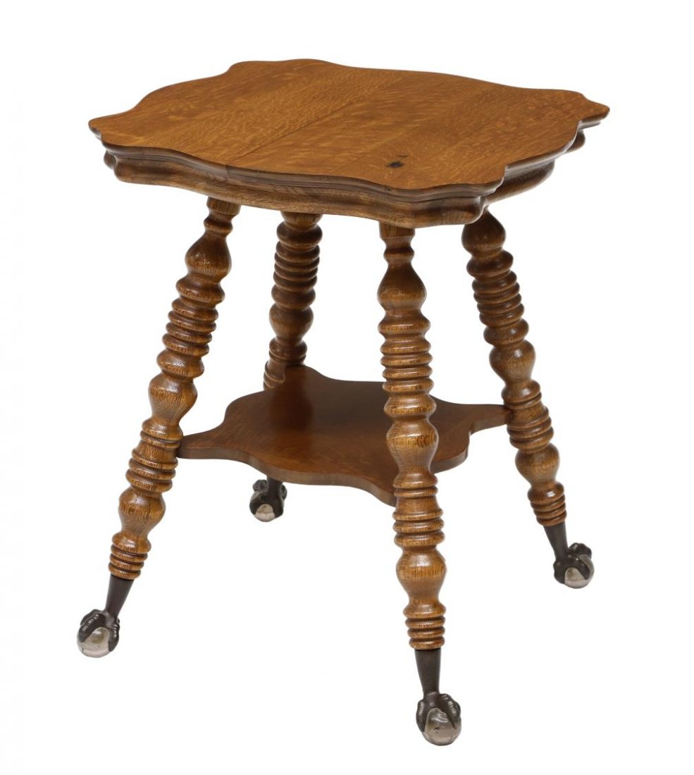 AMERICAN OAK GLASS BALL & CLAW FOOT PARLOR TABLE