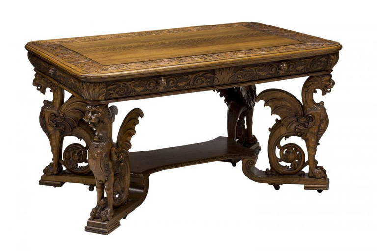Horner Carved Oak Winged Griffin Library Table