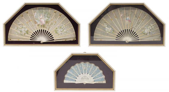Pair Of Shadow Boxed Victorian Fans, One With Mot