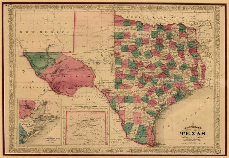 Johnson's Map Of Texas, 1866