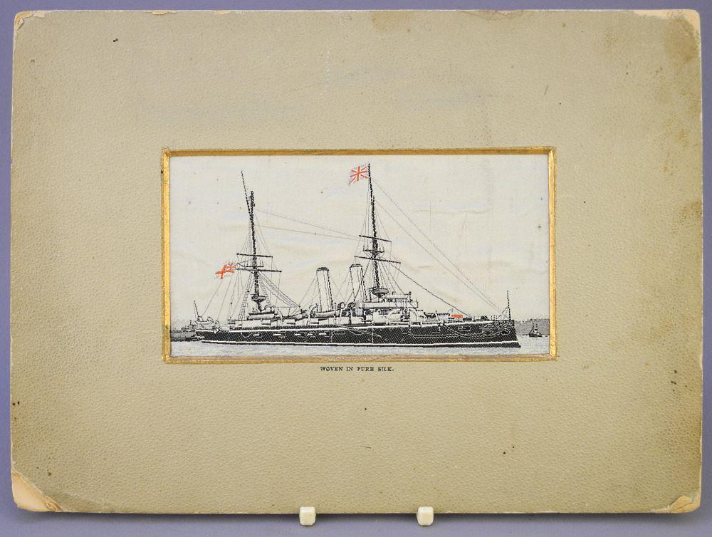 Antique Stevengraph Woven Silk Picture Of A Ship.