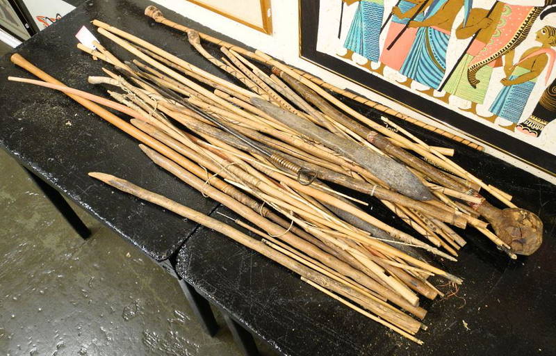 Collection Of Zulu Walking Sticks & Bows.