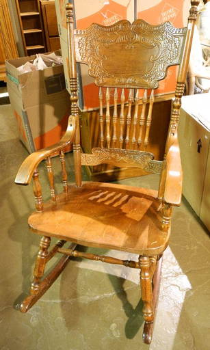 Reproduction Press Back Rocking Chair With Leather Seat.
