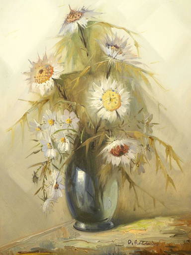 Oil On Canvas Signed O. Rocca, 32 1/2" X 24", "still Life Flowers".