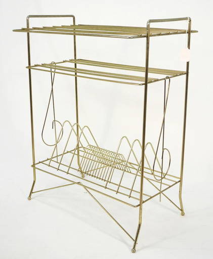 Brass Wire Record Rack, 25 1/2" X 19" X 14".