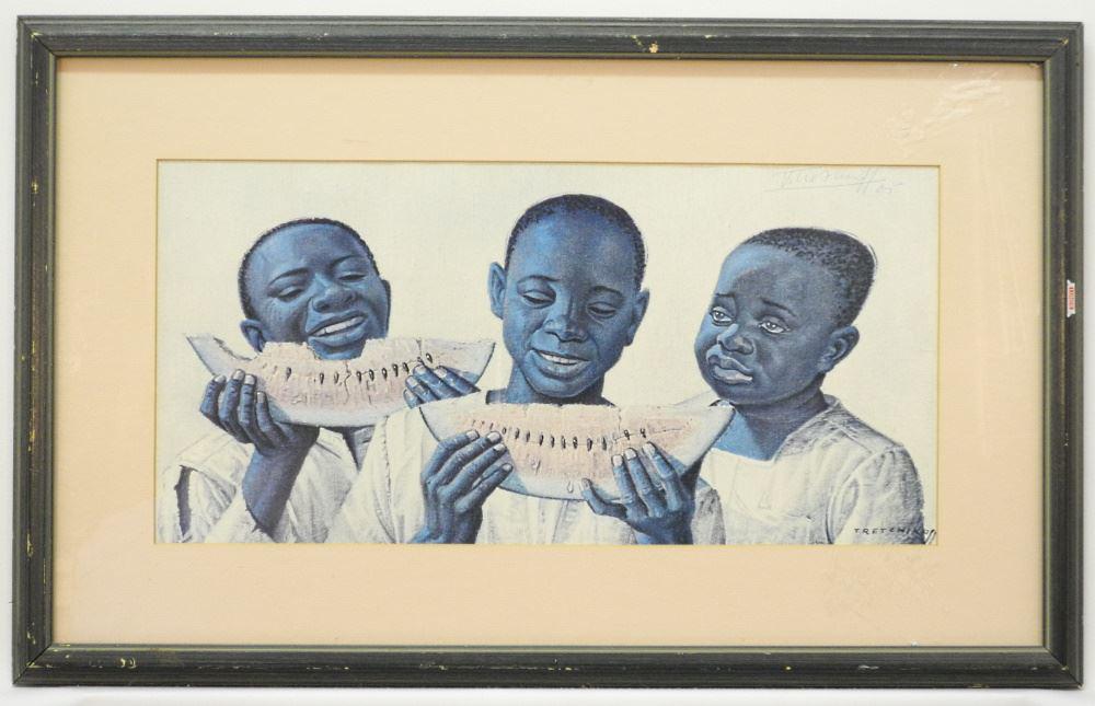 Colour Print Signed Vladimir Tretchikoff 65', 8 1/2 X 17 1/2", "melon ...