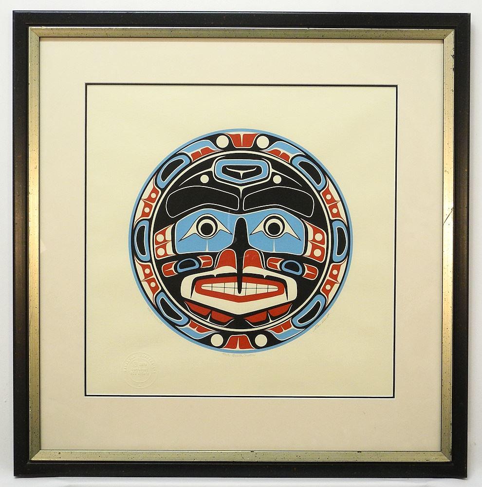 Serigraph Signed Stan Hunt '79, 18" X 18", "kwa-gulth Moon". Auction