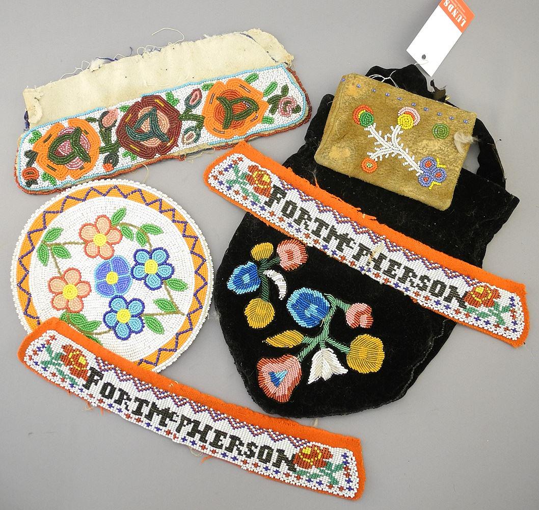 Collection Of First Nations Beadwork (6 Pcs), Fort Mcpherson Purses Etc ...