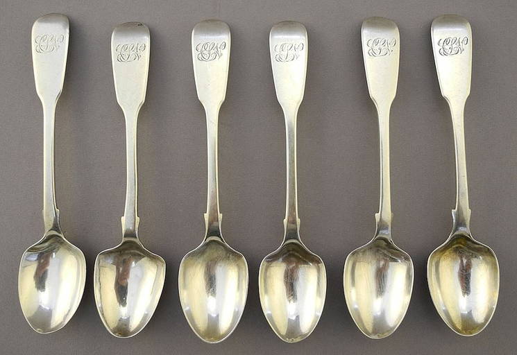 6 Victorian Hallmarked Silver Tea Spoons, 112 Grams, 5"l.