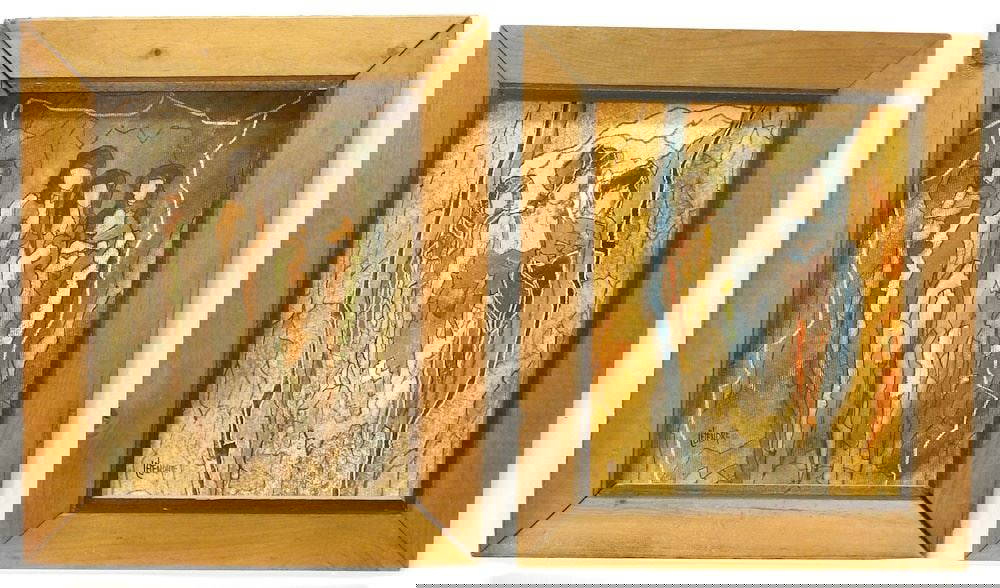 Pair Of Oil Paintings Signed Henry Letendre, 10" X 8", "rainbow Figures ...