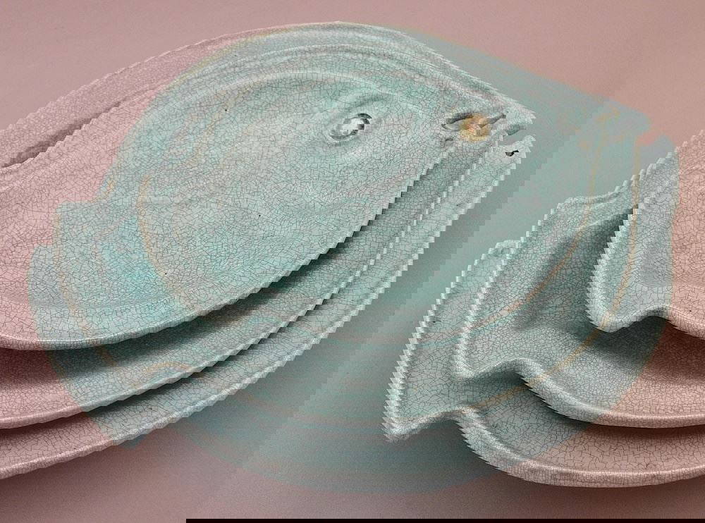 3 Chinese Robin's Egg Blue Graduated Fish Dishes With Impressed Marks ...