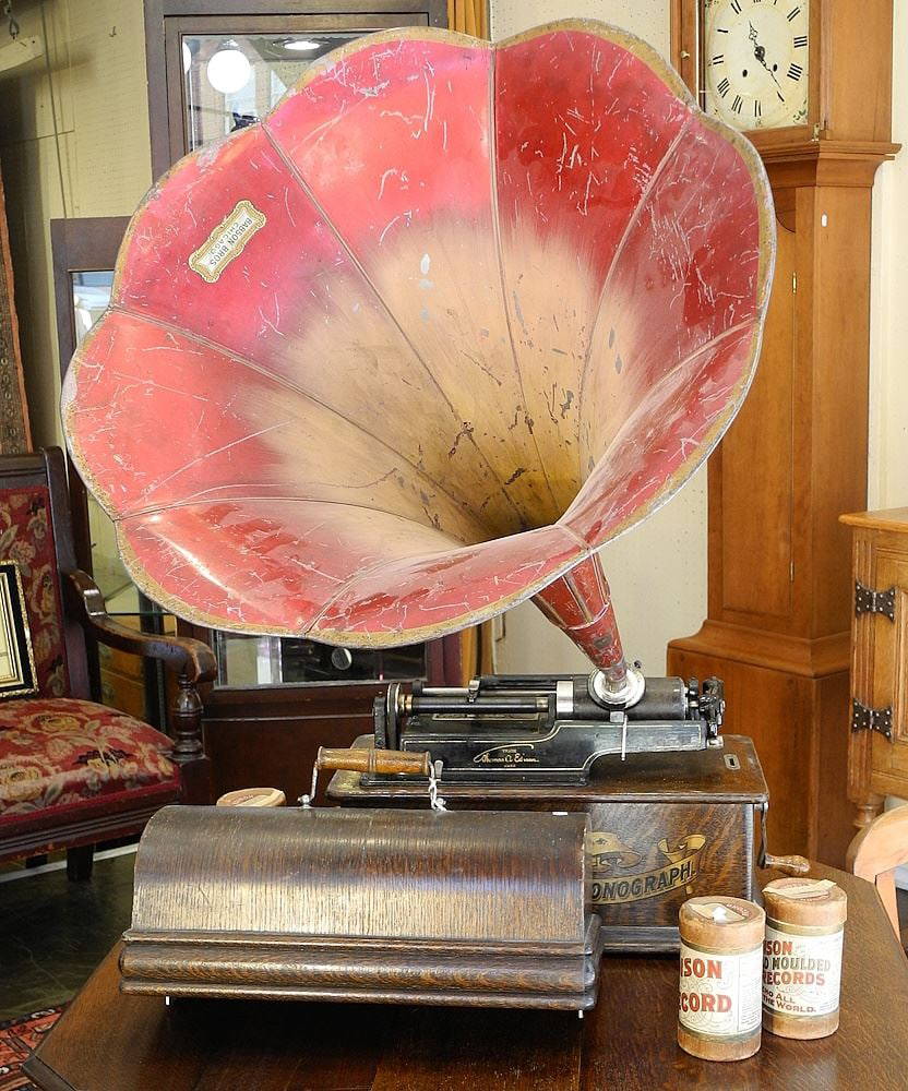 Edison Home Phonograph With Horn And Cylinder. Auction