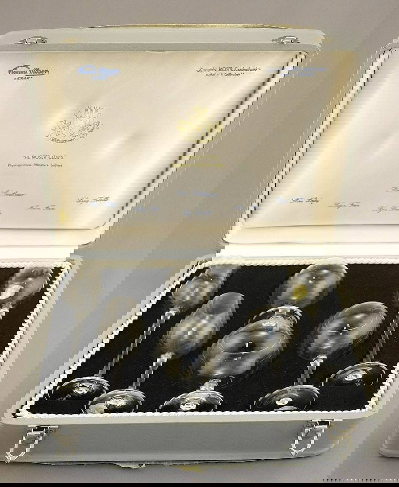 Cased Set Of Moser Crystal "physiognomic Miniature Snifters". Auction