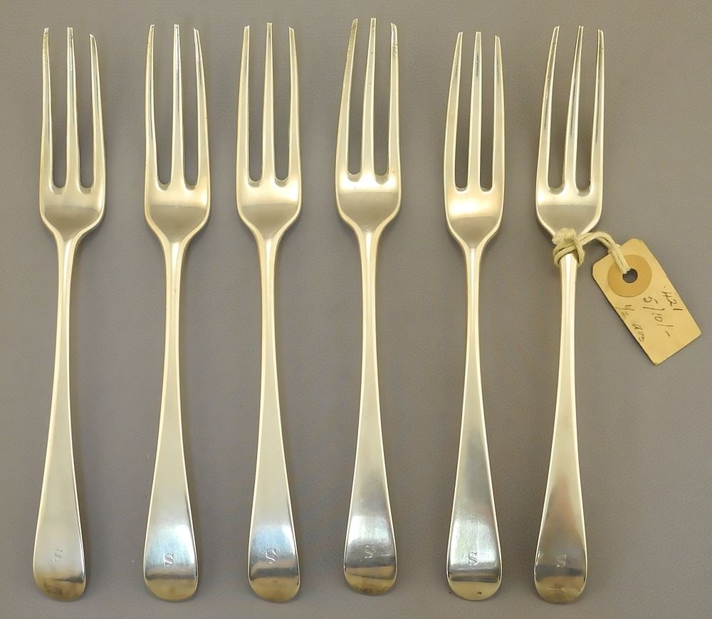 6 Hallmarked Silver 3 Tine Forks: Hester Bateman / London / 1782, 325 ...