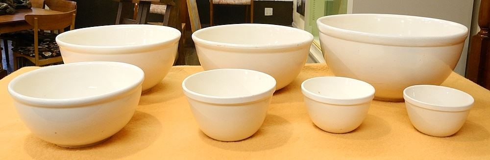 Harlequin Set Of Graduated White Pottery Mixing Bowls, 7 Pieces, 2 3/4 ...