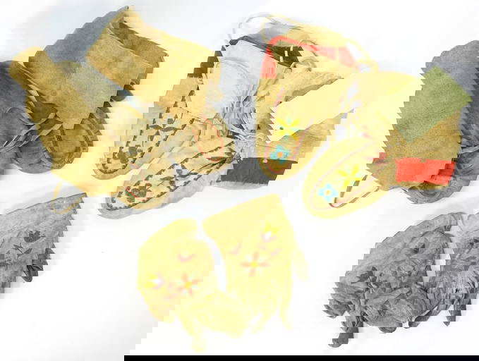 Collection Of Dakelh Boots & Gloves, Klusklus Lakes, C. 1970.