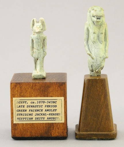 Faience Amulet Of Anubis (2 1/4"h) With Certificate & Amulet Of Tauret ...