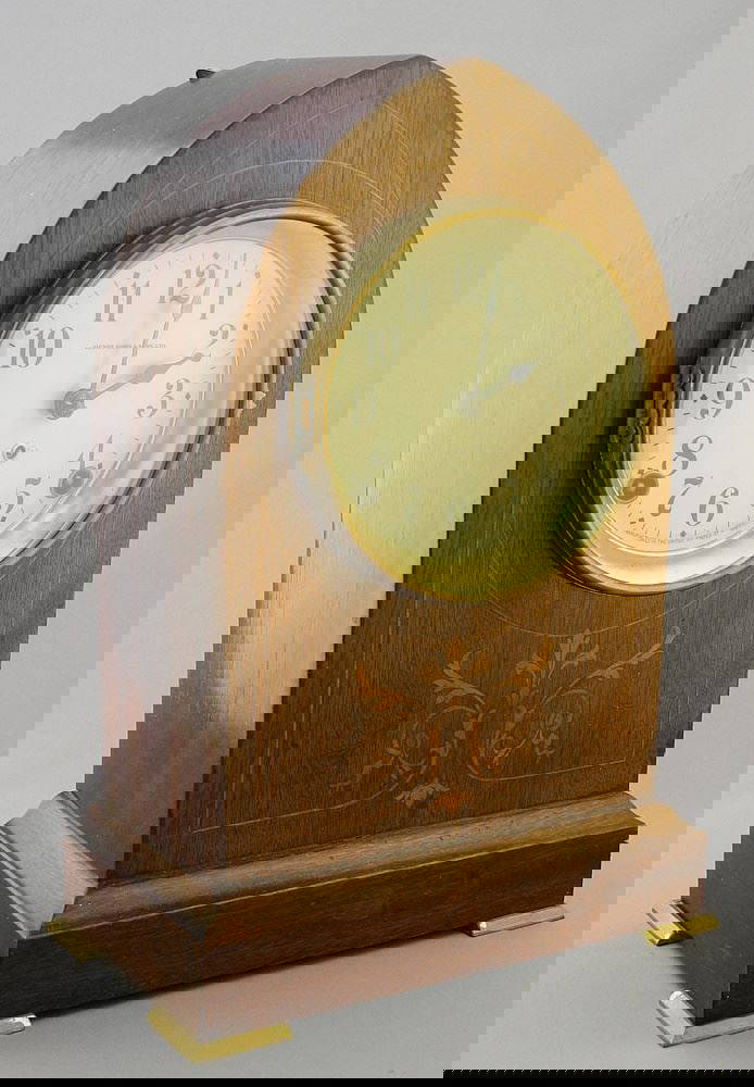 Henry Birks & Sons Inlaid Mahogany Marble Clock, 13 1/4"h. Auction