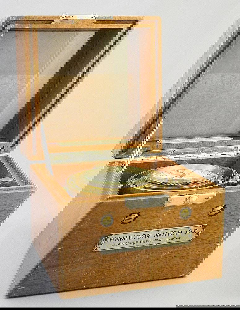 Hamilton Mounted Chronometer Watch (model 22) In Gimballed Case, 6" X 6" X 6". Auction