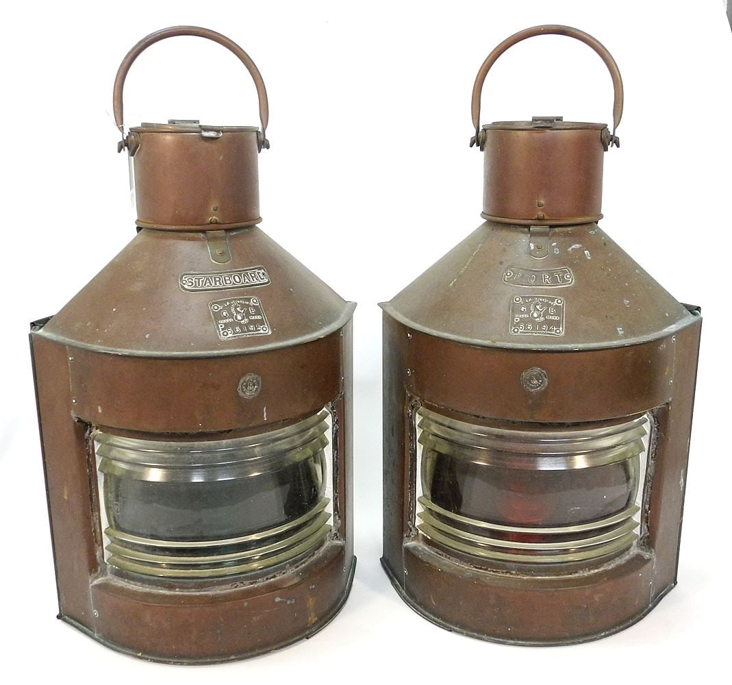 Pair Of Simpson & Lawrence "seahorse" Copper Signal Lamps, 21 1/2"h ...