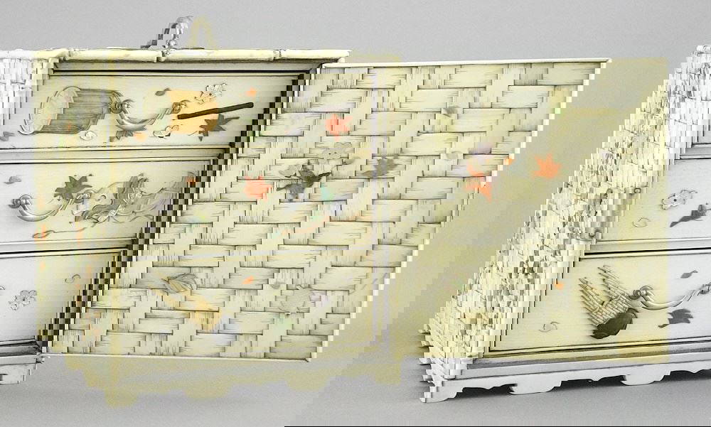 Japanese Meiji Shibayama Box (kodansu) Shibata Zeshin Mark, 4 3/4 " X 5 ...