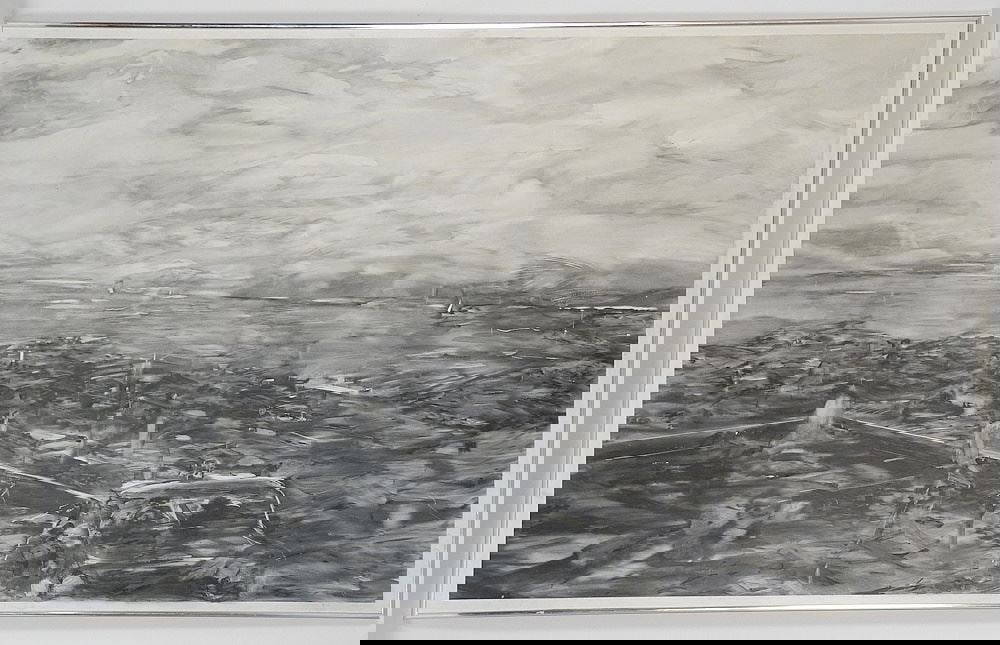 Graphite On Polystyrene Signed Howarth, 26 7/8" X 44", "coastal Scene ...