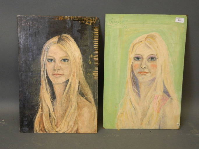 Sizer, 'two Portraits I & Ii', Pair Of Oils On Board,