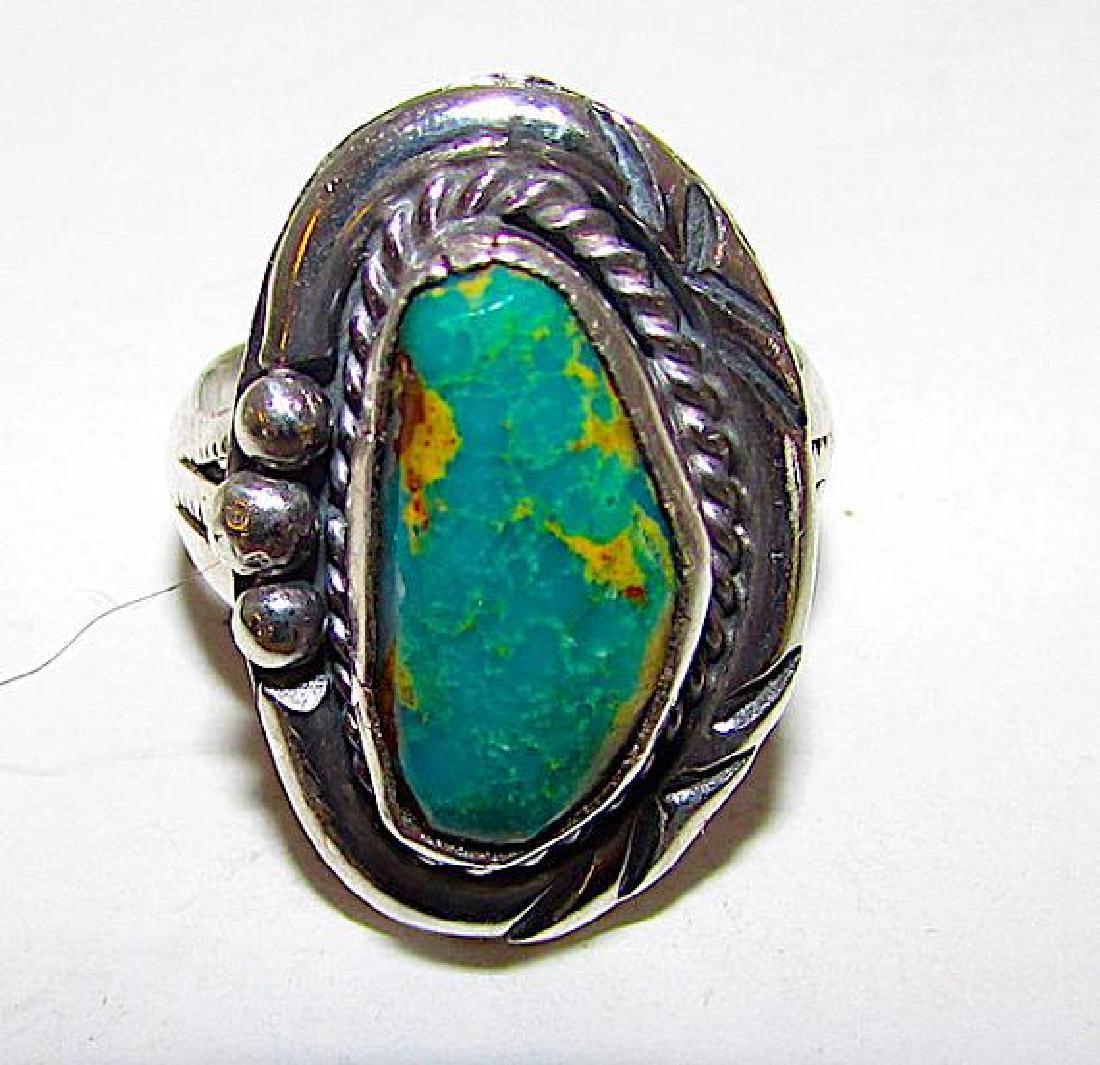 Old Pawn Navajo Sterling Silver Carico Lake Green