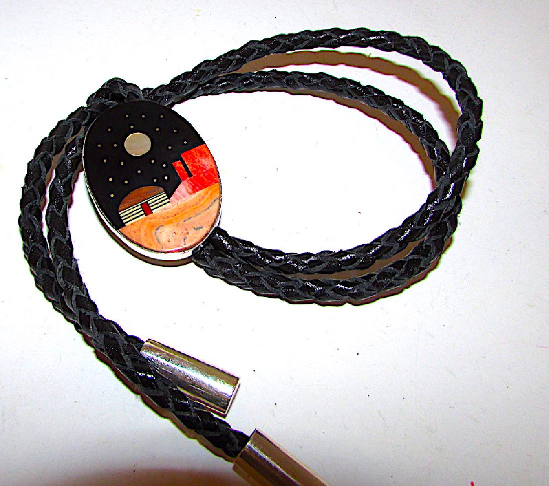 Vintage Navajo Calvin Desson Bolo Tie Inlay Sterling
